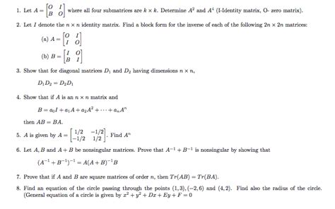 solved let a where all four submatrices are k x k