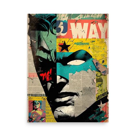 Superhero Print Retro Style Comic Art Collage Print Comic Book