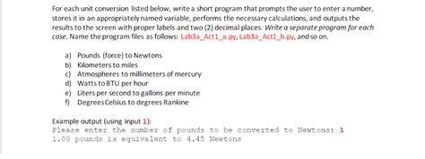 Solved For Each Unit Conversion Listed Below Write A Short Chegg