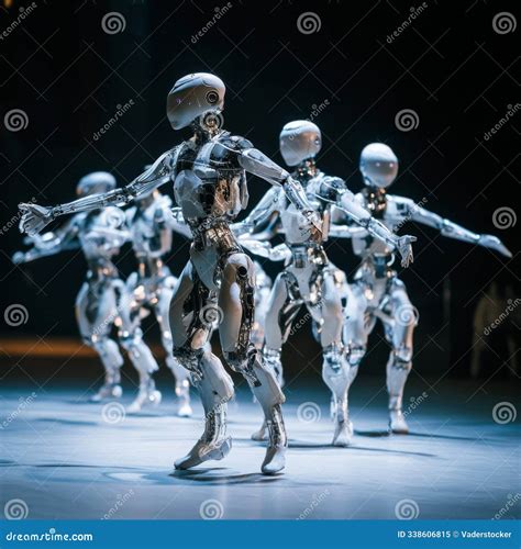 Four Humanoid Robots Dancing In A Synchronized Performance Stock Illustration Illustration Of