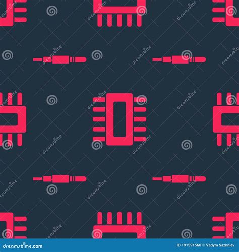Set Audio Jack And Processor With Microcircuits Cpu On Seamless Pattern Vector Stock Vector