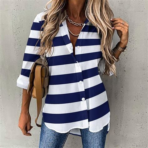 Navy Blue Striped Blouse
