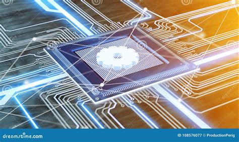 Cpu Processor Chip With A Gear And Network Connection On A Circuit