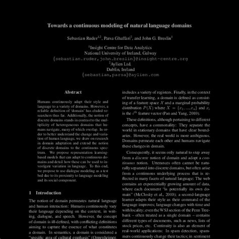 Towards A Continuous Modeling Of Natural Language Domains Acl Anthology