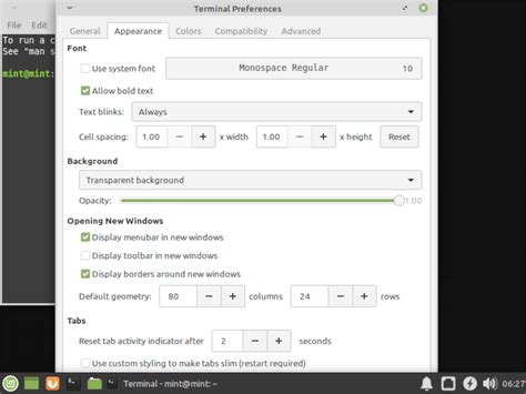 How To Disable The Transparent Terminal Background In Linux Mint