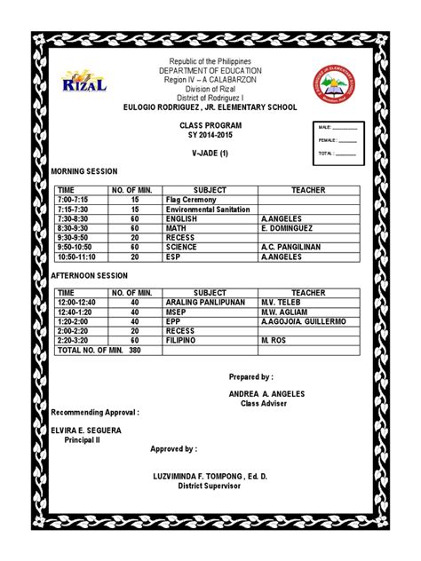 Class Program Grade 5 Pdf