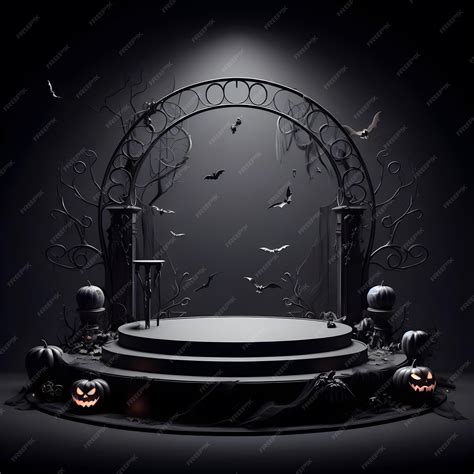 Premium Photo Spooky Halloween Stage With Circular Podium Center