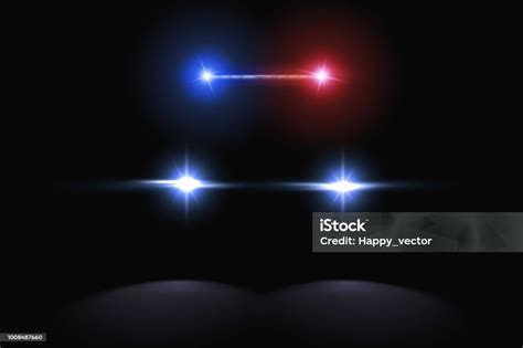 경찰 차 헤드라이트 실루엣의 크리에이 티브 벡터 일러스트 레이 션 투명 한 배경에 고립 점멸 빛나는 전조 등 빨간색 파란색 사이렌 조명입니다 예술 디자인입니다 추상 개념