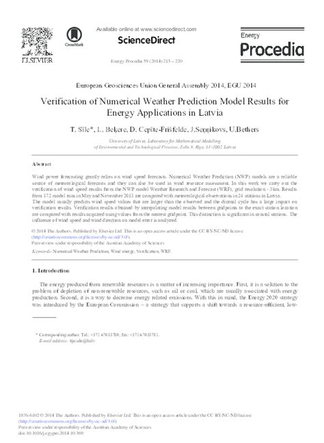Pdf Verification Of Numerical Weather Prediction Model Results For