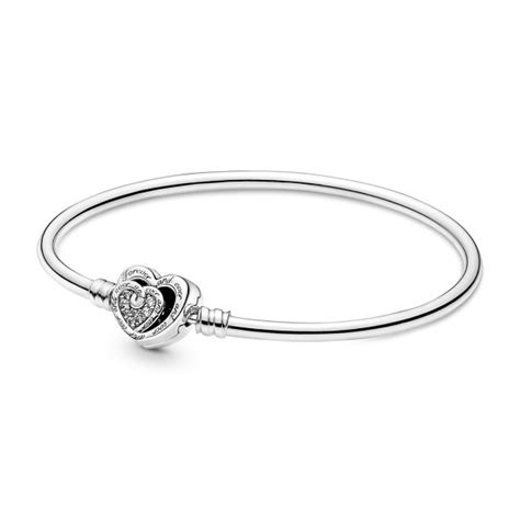 Pandora Moments Entwined Infinite Hearts Clasp Bangle Bracelet Reeds