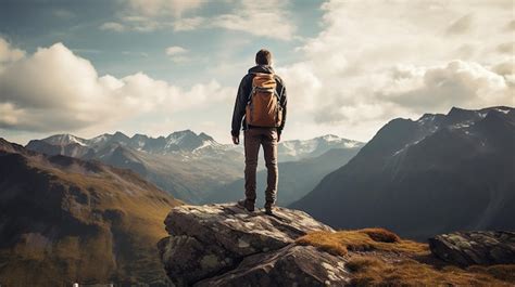 Premium AI Image 30 Years Old Men Dressed Like Hipster Walks On Top