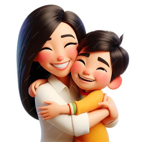 Premium Photo 3d Cartoon Mother And Son Hugging Each Others In