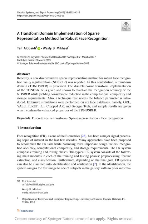 A Transform Domain Implementation Of Sparse Representation Method For Robust Face Recognition