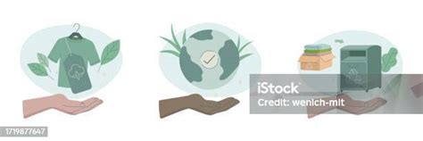 환경 친화적 인 지속 가능한 지구를 잡고있는 돌보는 캐릭터 손 유기농 면직물 및 재활용 섬유 지구의 생태 보존 감소에 대한 스톡 벡터 아트 및 기타 이미지 Istock