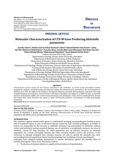 Pdf Molecular Characterization Of Ctx M Gene Producing Klebsiella Pneumonia