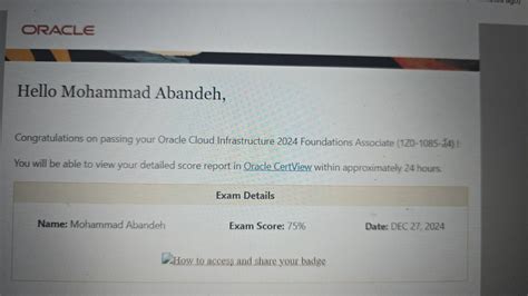 Hello Mohammad Abandeh Congratulations On Passing Your Oracle Cloud Infrastructure 2024