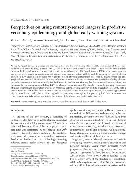Pdf Perspectives On Using Remotely Sensed Imagery In Predictive Veterinary Epidemiology And