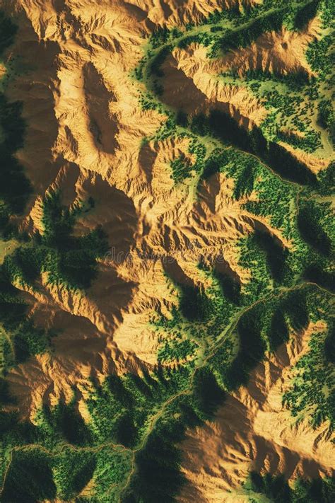Technical Aerial View Of Satellite Rendered Gis Map Featuring Elevation