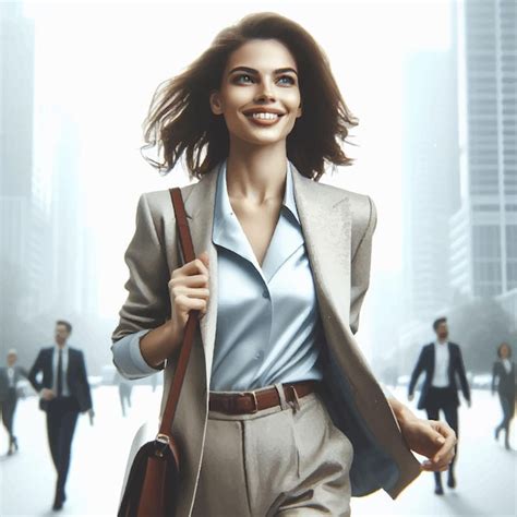 슈트를 입은 사업가 여성이 성공적으로 포즈 터 일러스트레이션을 하고 있습니다 프리미엄 벡터