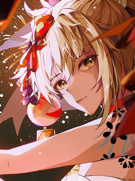 Genshin Impact Yoimiya Havai Fi Ek Pozu Arka Plan K Duvar Ka D Indir