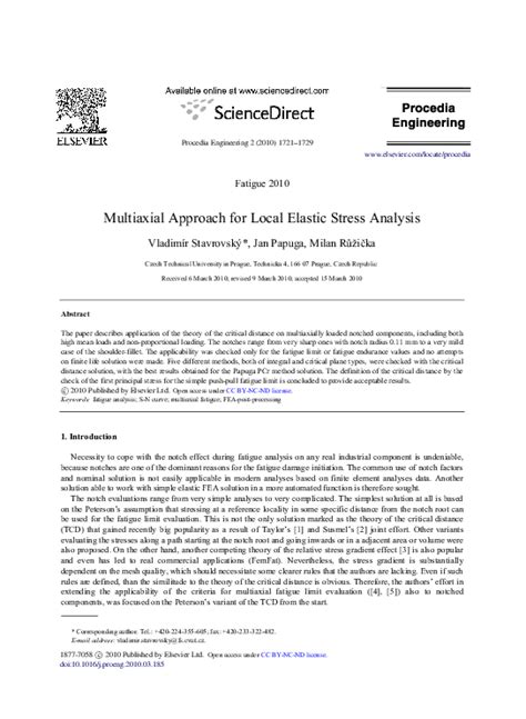 Pdf Multiaxial Approach For Local Elastic Stress Analysis