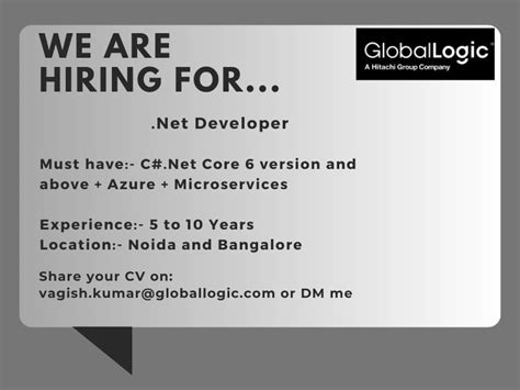 Vagish Kumar On Linkedin Dotnetdeveloper Globallogic
