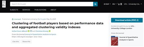 Clustering Of Football Players Based On Performance Data And Aggregated Clustering Validity Indexes