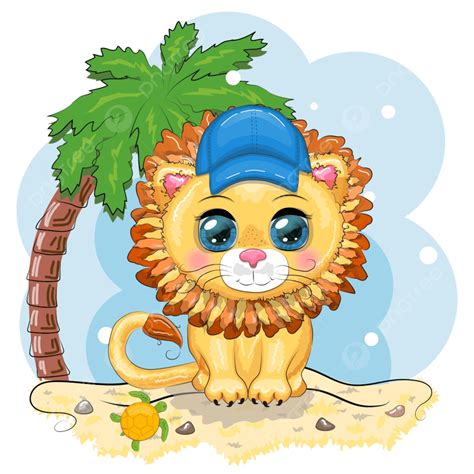 Niño León De Dibujos Animados Con Una Gorra Azul Con Hermosos Ojos Png