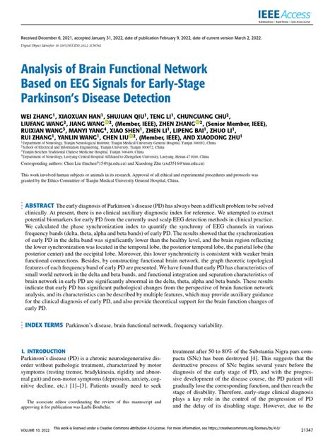 Analysis Of Brain Functional Network Based On Eeg Signals For Early Stage Parkinsons Disease