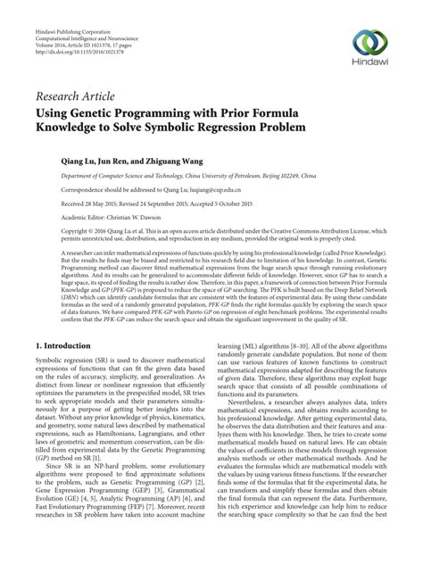 Pdf Using Genetic Programming With Prior Formula Knowledge To Solve Symbolic Regression Problem