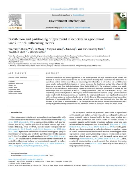 Pdf Distribution And Partitioning Of Pyrethroid Insecticides In Agricultural Lands Critical