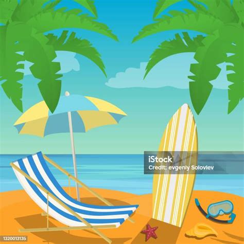 해변 우산 갑판 의자가있는 해변 풍경 플랫 디자인 스타일 벡터 0명에 대한 스톡 벡터 아트 및 기타 이미지 0명 계절 관광 Istock