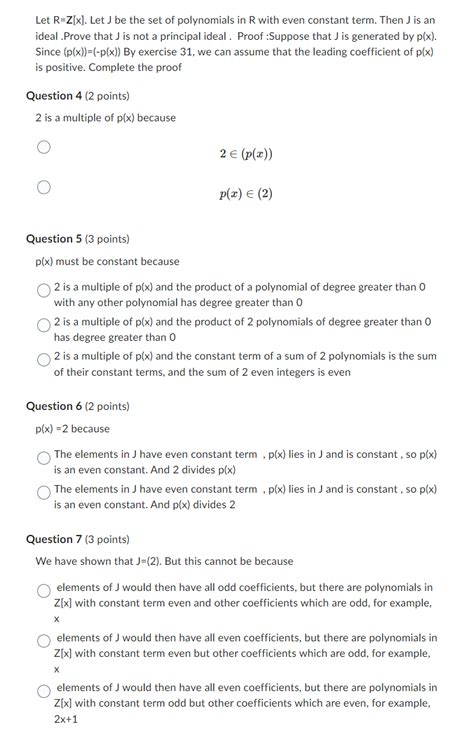 Solved Let Rz X Let J Be The Set Of Polynomials In R With