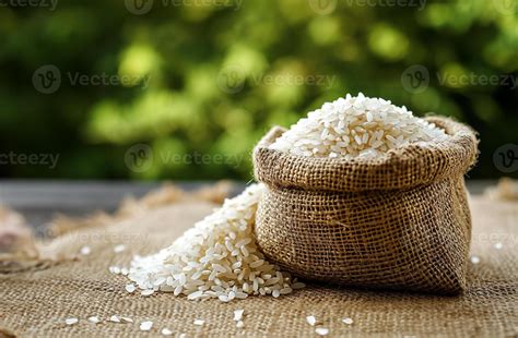 Ai Generated Sack Of Uncooked Rice On A Rustic Table 37205754 Stock
