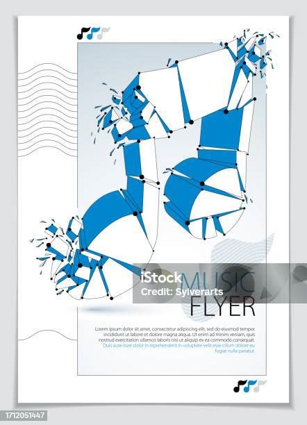 조각과 폭발 벡터 3d 사실적인 일러스트 기호에 깨는 음악 노트 단단하고 시끄러운 음악 사운드 개념 전단지 또는 브로셔 디자인 록 또는 전자 장르 클럽 또는 축제 아이디어