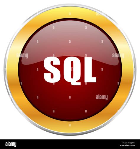 Sql Red Web Icon With Golden Border Isolated On White Background Round Glossy Button Stock
