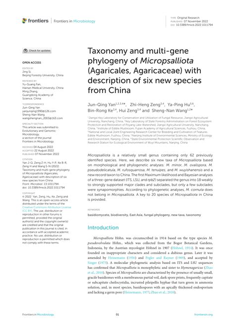 Pdf Taxonomy And Multi Gene Phylogeny Of Micropsalliota Agaricales