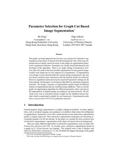 Parameter Selection For Graph Cut Based Image Segmentation