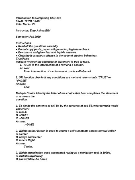 Introduction To Computing Csc Pdf