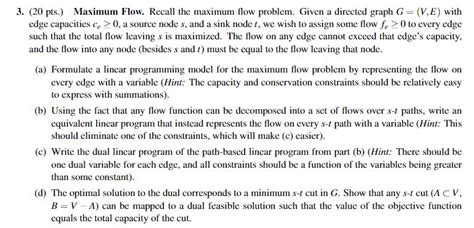 Solved Pts Maximum Flow Recall The Maximum Flow Chegg