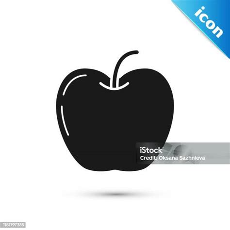 흰색 배경에 격리 된 검은 애플 아이콘입니다 잎 기호와 과일입니다 벡터 일러스트레이션 건강한 식생활에 대한 스톡 벡터 아트 및