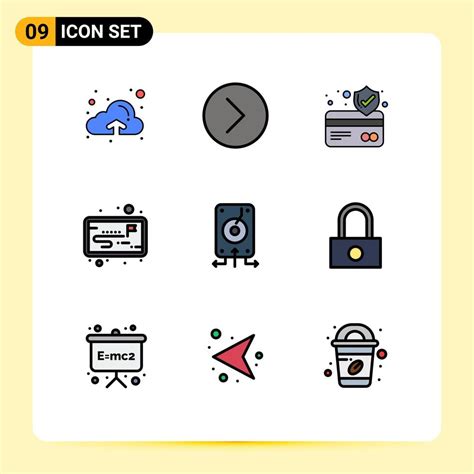 Stock Vector Icon Pack Of 9 Line Signs And Symbols For Storage File Card Protection Data