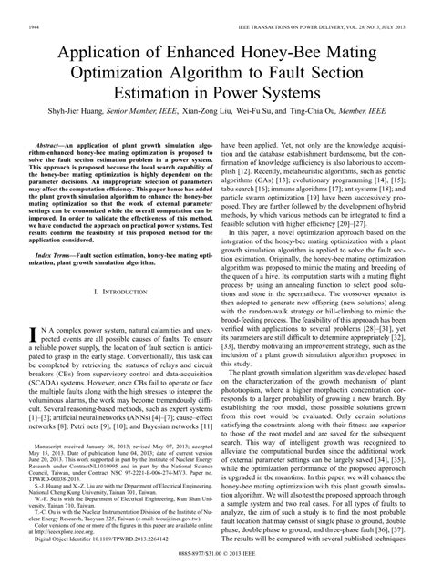 pdf application of enhanced honey bee mating optimization algorithm to fault section