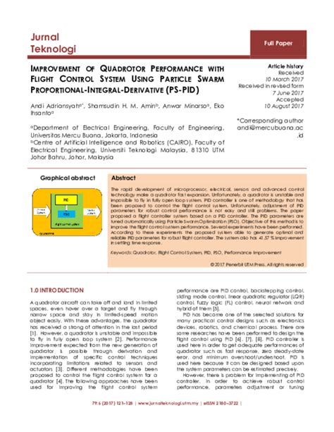 Pdf Improvement Of Quadrotor Performance With Flight Control System