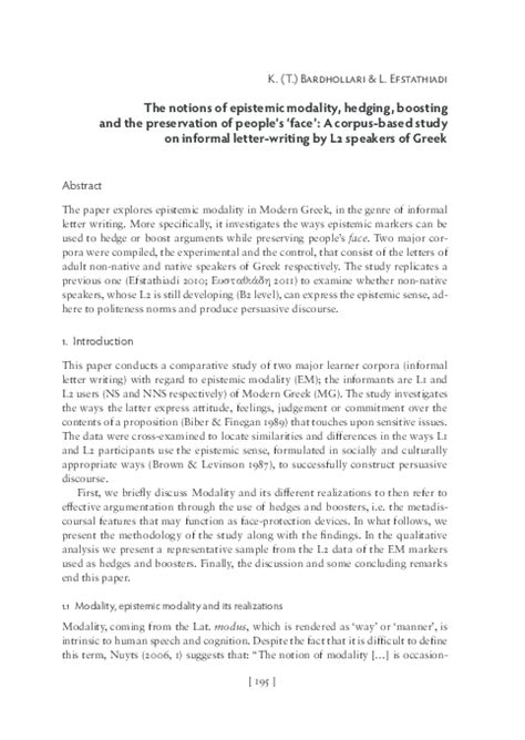 Pdf The Notions Of Epistemic Modality Hedging Boosting And The Preservation Of Peoples