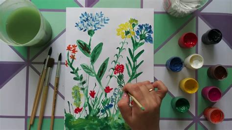 Як легко намалювати квіткову галявину фарбами гуашшю Малюнки дітям поетапно Ravlyk