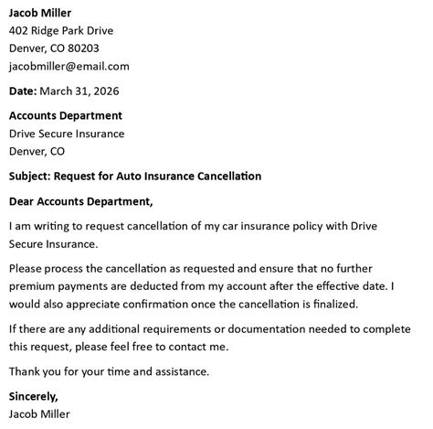 Car Insurance Cancellation Letter Usa Format 5 Samples