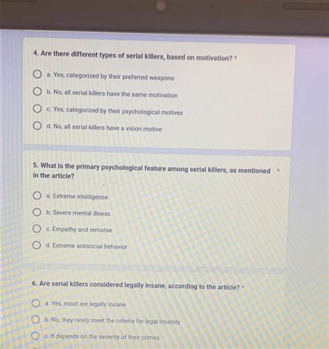 Solved Are There Different Types Of Serial Killers Based On Chegg Com