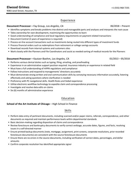 Document Processor Resume Samples Velvet Jobs