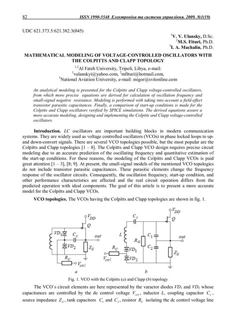 Pdf Мathematical Modeling Of Voltage Controlled Oscillators With The Colpitts And Clapp Topology